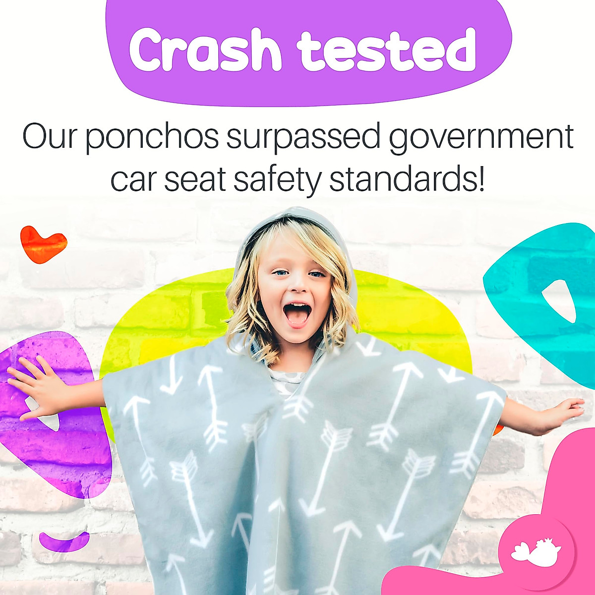 Birdy Boutique Car Seat Poncho for Kids – Safe to Use Over Seat Belts – Reversible Warm and Cozy Blanket – Easy on Easy Off and Doesn’t Impact Car Seat Performance – Gray Arrows – One Size