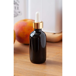 JUVITUS 2 oz Black Glass Luxury Boston Round Bottle with Gold Dropper (12 Pack) + Funnel