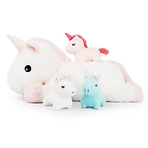 WEIGEDU Unicorn Toys for Girls Ages 1 2 3 4 5 6 7 8 Years, Mommy Stuffed Animal with 3 Babies Unicorns in Her Tummy, Soft Plush Toys Set for Baby Toddler Kids Valentines Birthday Gifts