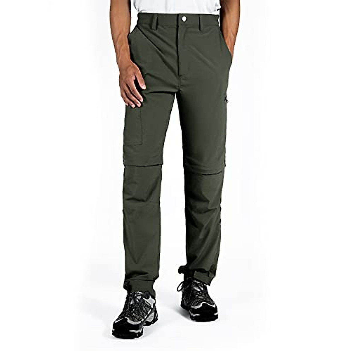 Wespornow Men's-Convertible-Hiking-Pants Quick Dry Lightweight Zip Off Breathable Cargo Pants for Outdoor, Fishing, Safari (Army Green, Large)