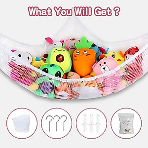 Stuffed Animal Net or Hammock Toy Hammock Macrame Large Corner Mesh Toy Storage Hanging Wall, Stuffed Animal Holder Nursery Organizer for Kids Bedroom (70x47x47 in)