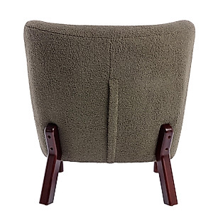 Modern Faux Fur Accent Chair, Faux Fur Wingback Tufted Side Chair with Solid Wood Legs for Living Room Bedroom, Mid-Century Upholstered Chair Compact Sofa for Small Space Apartment (Polyester, Green)