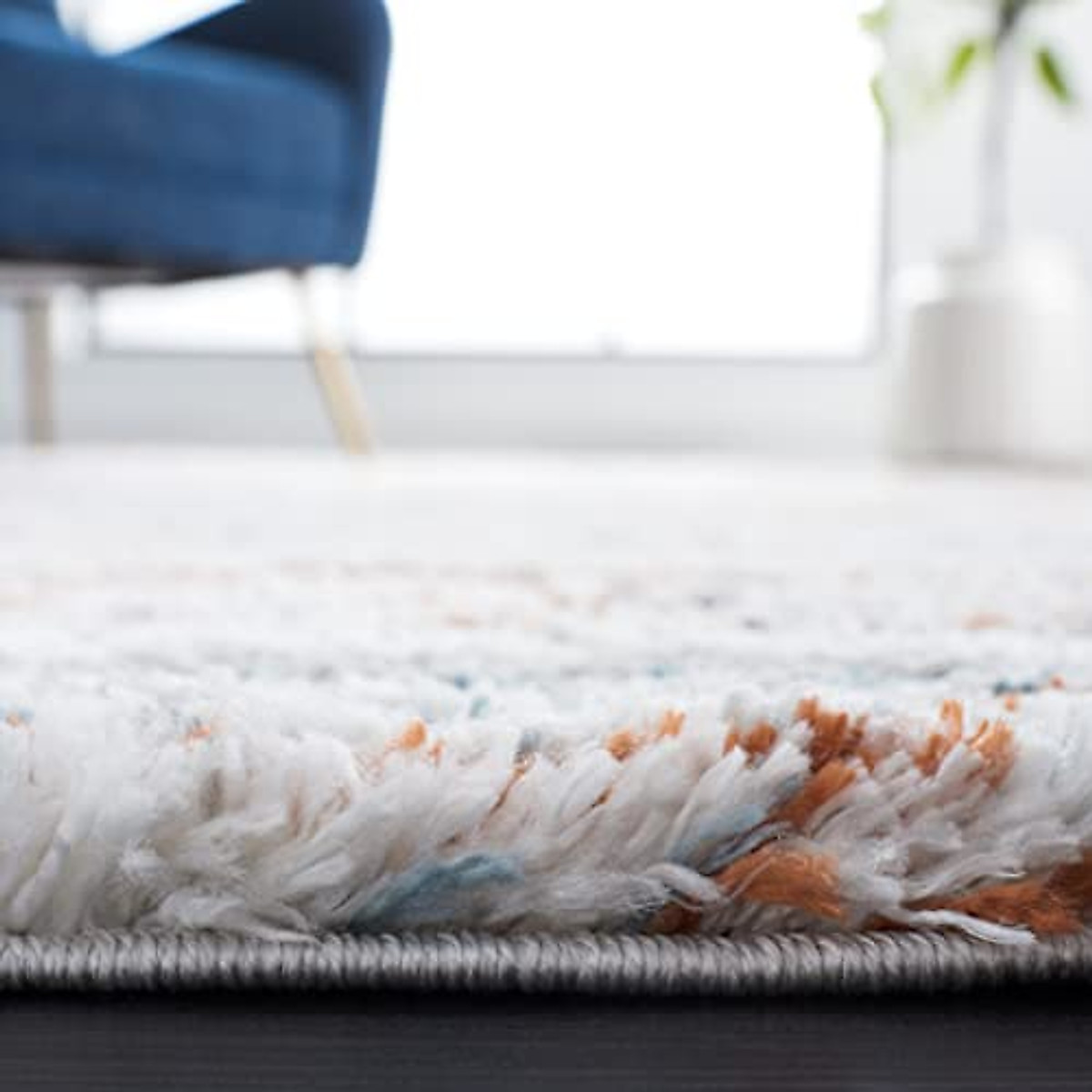 SAFAVIEH Berber Shag Collection Runner Rug - 2'3" x 12', Blue Rust & Ivory, Stripe Design, Non-Shedding & Easy Care, 1.25-inch Thick Ideal for High Traffic Areas in Living Room, Bedroom (BER565A)