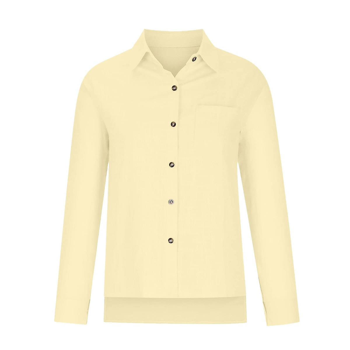 Womens Linen Tops 2023 Suumer Cotton Button Down Long Sleeve Blouse Casual V-Neck Roll Up Gauze Shirts Loose Fit Solid Color Trendy Comfy Lightweight Plus Size Ruffle Hem Tee（C-Beige,3XL