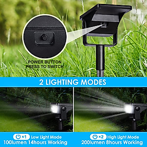 HUYIENO 2PK Solar Outdoor Lights Garden Pathway Spot Lights Ground/Wall Mounting 2 Lighting Modes for Outdoor Landscape