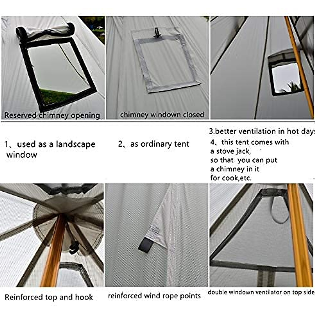 4 Person Tent Ultralight 15D Nylon Teepee Hot Tent with Fire Retardant Stove Jack for Flue Pipes with 2 Doors Snow Skirt