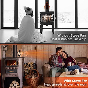 Kiriner Wood Stove Fan, 4 Blades Heat Powered Fireplace Fans for Wood/Log Burner/Fireplace, Quiet, Eco-Friendly Black Stove Fans, Circulating Warm Air Saving Fuel