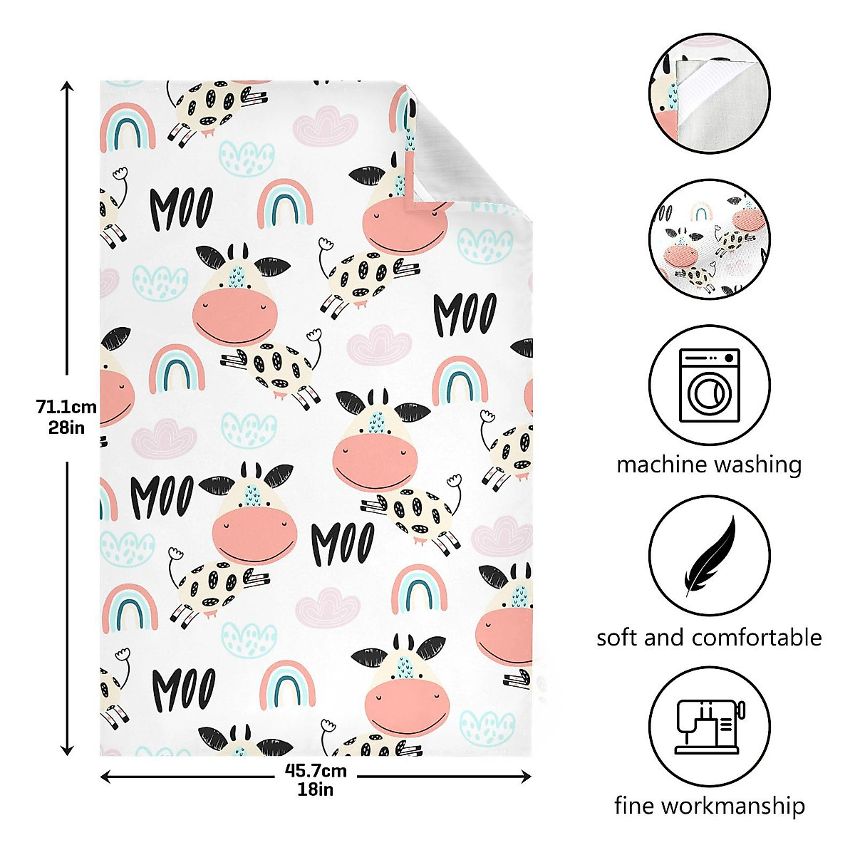 Kigai Cow Kitchen Towels, 18 x 28 Inch Super Soft and Absorbent Dish Cloths for Washing Dishes, 4 Pack Reusable Multi-Purpose Microfiber Hand Towels for Kitchen