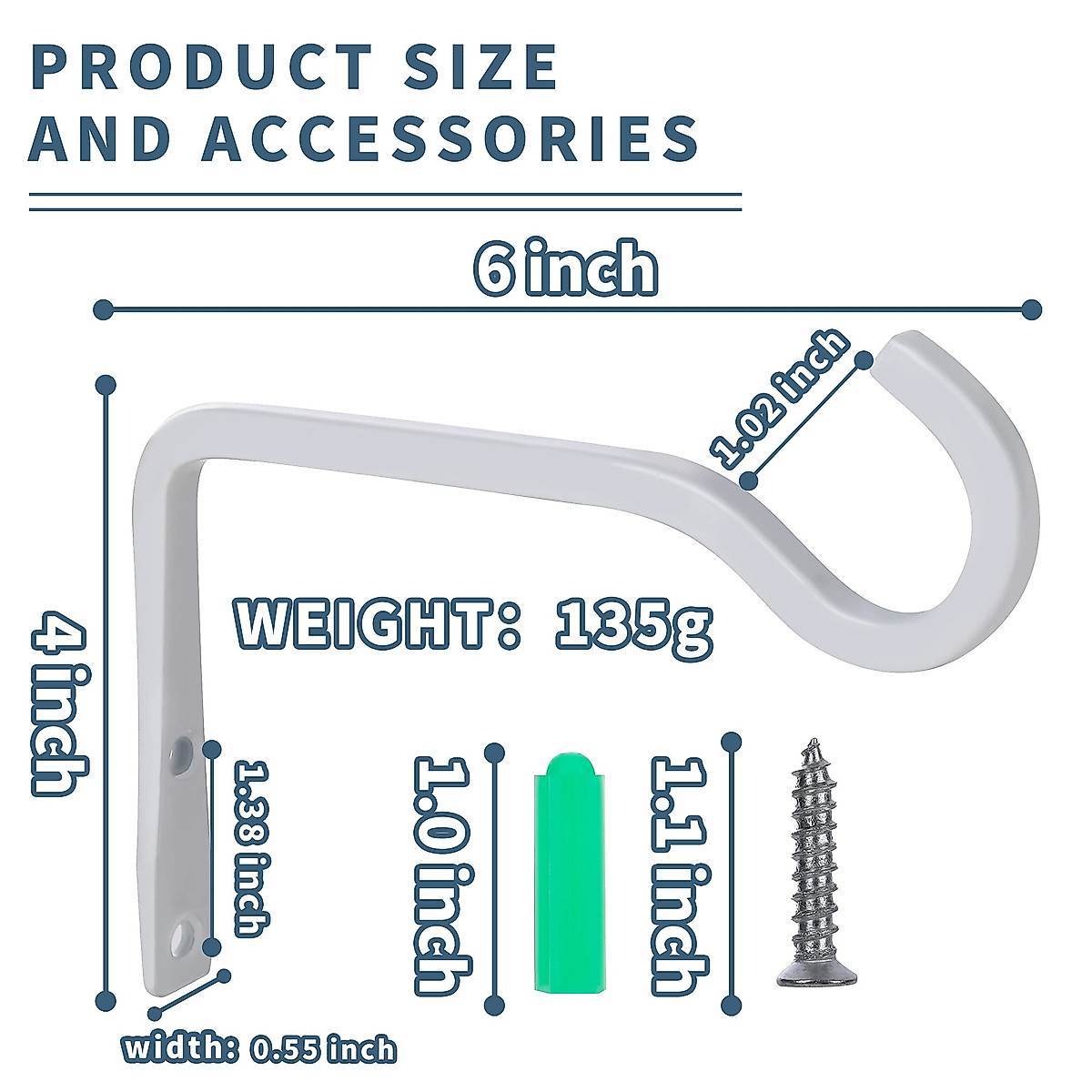 YIBOT 6 Inch Heavy Duty Outdoor Plant Hangers for Hanging Baskets, Iron Hanging Plant Holder,Metal Plant Hooks Plant Wall Hooks for Hanging Lantern, Bird Feeder(2 Pack,White)