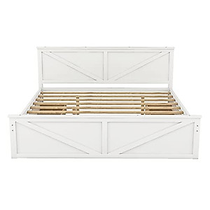 RORIGAT King Size Platform Bed with 4 Storage Drawers, Wooden Bedframe w/Headboard and Support Legs, for Livingroom, Bedroom, Guestroom, No Box Spring Needed, White
