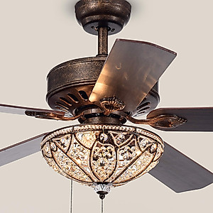 Warehouse of Tiffany CFL-8353RB Gliska 52-Inch 5-Blade Rustic Bronze Lighted w Crystal Shade Ceiling Fan, Brown