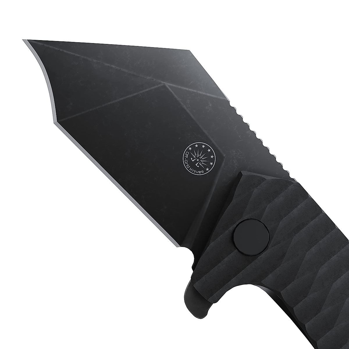 Off-Grid Knives - Raptor EDC Folding Knife with Tumbled Black D2 Steel, Grippy G10, Bearings, Deep Carry Left & Right, Hawkbill Tip, Stout Everyday Carry