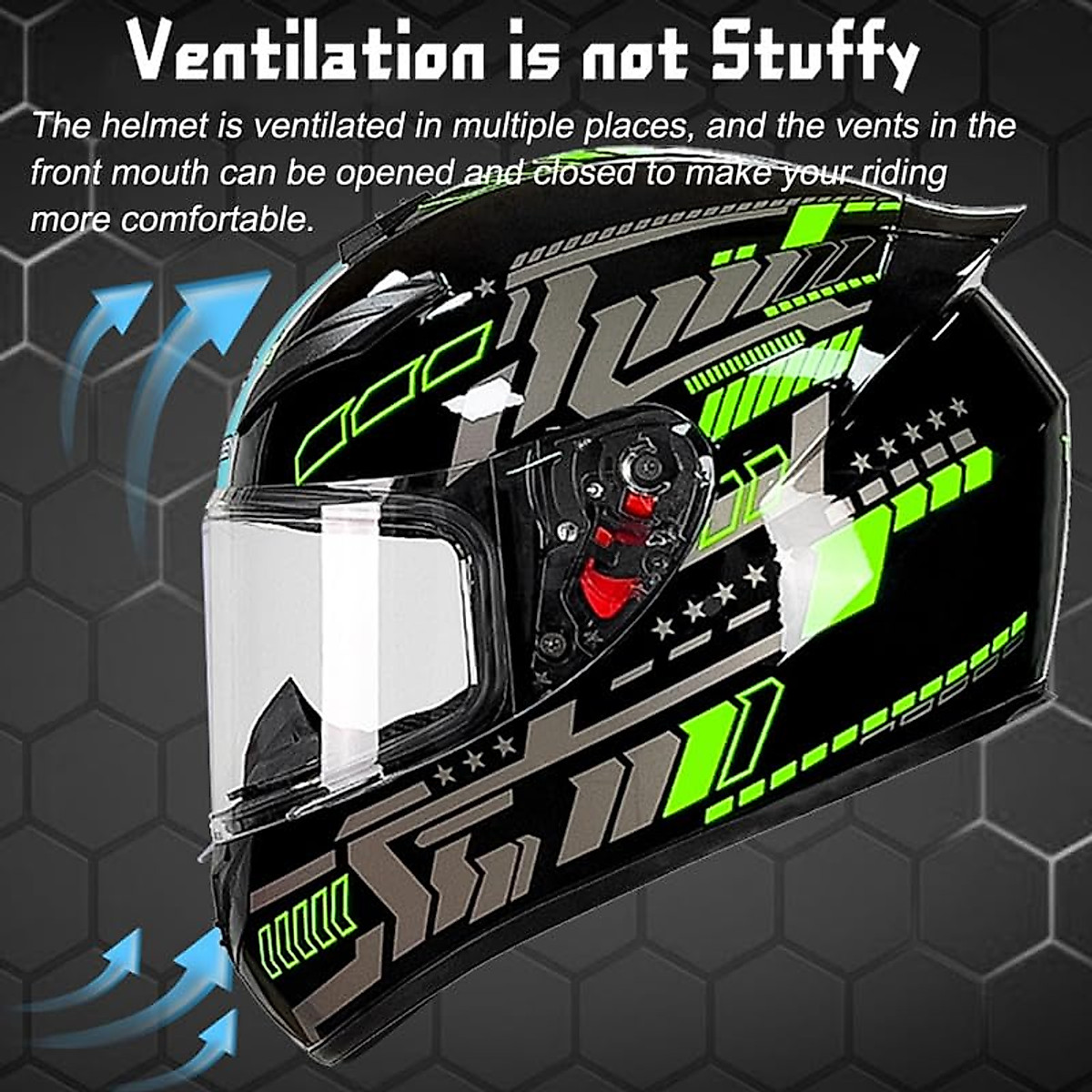 Motorcycle Bluetooth Full Face Helmet, Integrated Bluetooth Helmet, DOT/ECE Approved Full Face Flip Up Helmet, Multiple Vents Motorbike Helmet with Microphone for Adults 55-64CM