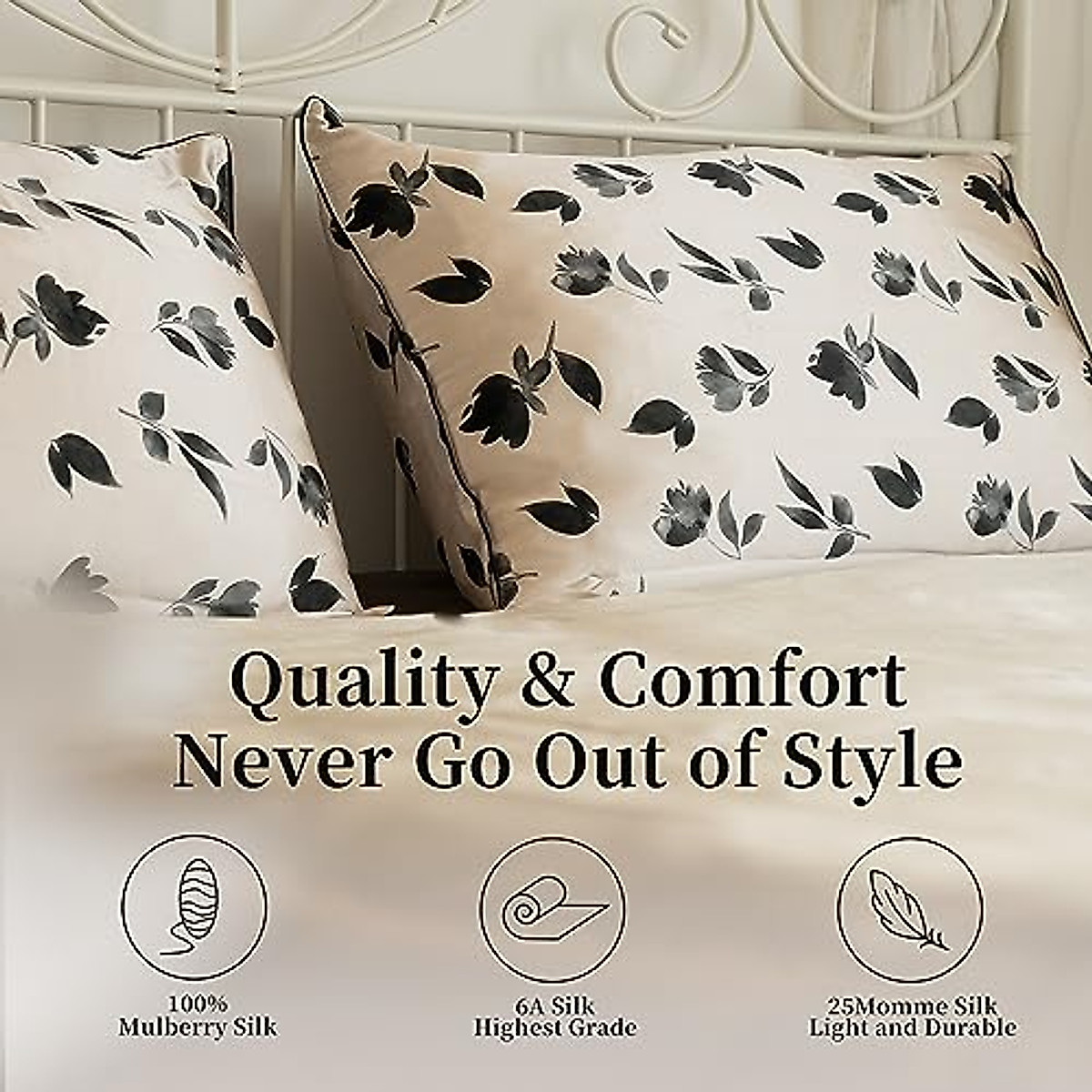 100% Mulberry Silk Pillowcase, 25 Momme Pure Silk Pillow Case Both Side and Hair Scrunchies Grade 6A, 20"x26" Silk Pillowcases for Hair and Skin, Anti Wrinkle Pillowcase 1pc Envelope Design, Gift Set