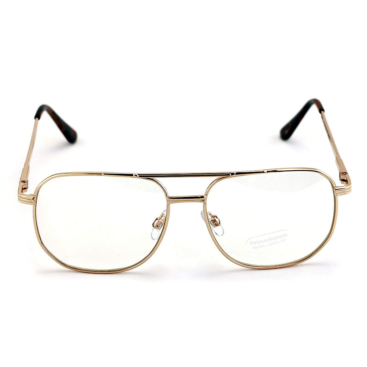 V.W.E. Metal Clear Len Glasses - Big Lens Spring Hinge Square Fashion Gold Gunmetal (Gold)