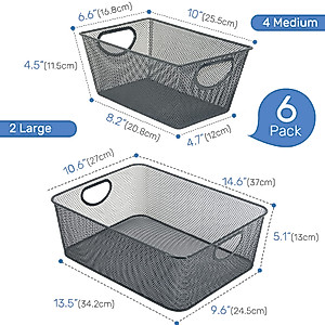 Wire Baskets for Organizing Neudeco Pantry Baskets 6 Pack Wire Storage Baskets Metal Mesh Baskets Storage Bins for Kitchen Laundry Garage Fridge Bathroom Countertop Organizer Gray