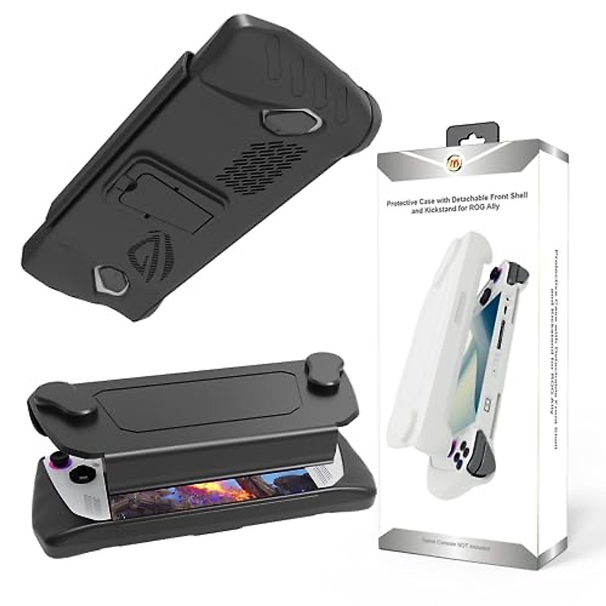 Full Protective Case for ASUS Rog Ally 2023, Rog Ally TPU Case with Detachable Front Shell Cover and Kickstand for ROG Ally Gaming Handheld Cover Case Accessories, Anti-Scratch Design, Black_Grey