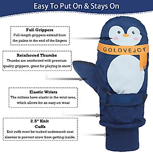 Miaowoof Baby Toddler and Kids Easy-On Wrap Waterproof Thinsulate Winter Mittens Navy Blue Cutie,0-2 Years,6-24 Months