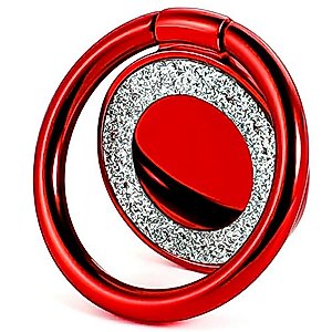Cell Phone Ring Holder Finger Kickstand Turns 360° Degrees & 180° Degrees Adjustable to Fit Your Needs Helps Stabilize Phone for Selfies iPhone Stand Phone Grip Circle Bling 52014 (Red)