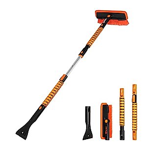Andeman 52" Extendable Snow Brush and Ice Scraper Car Windshield, Foam Grip, 180° Pivoting Brush Head, Ice and Snow Remover for Cars Trucks RV SUV, House Window and Roof