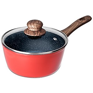 Vermonga Non-Stick Saucepan with Lid, 2QT Small Pot with Granite Coating, Chef's Classic Multipurpose Saucepan for All Stove Tops, PFOA Free Small Handy Saucepan with Emulated Wooden Handle