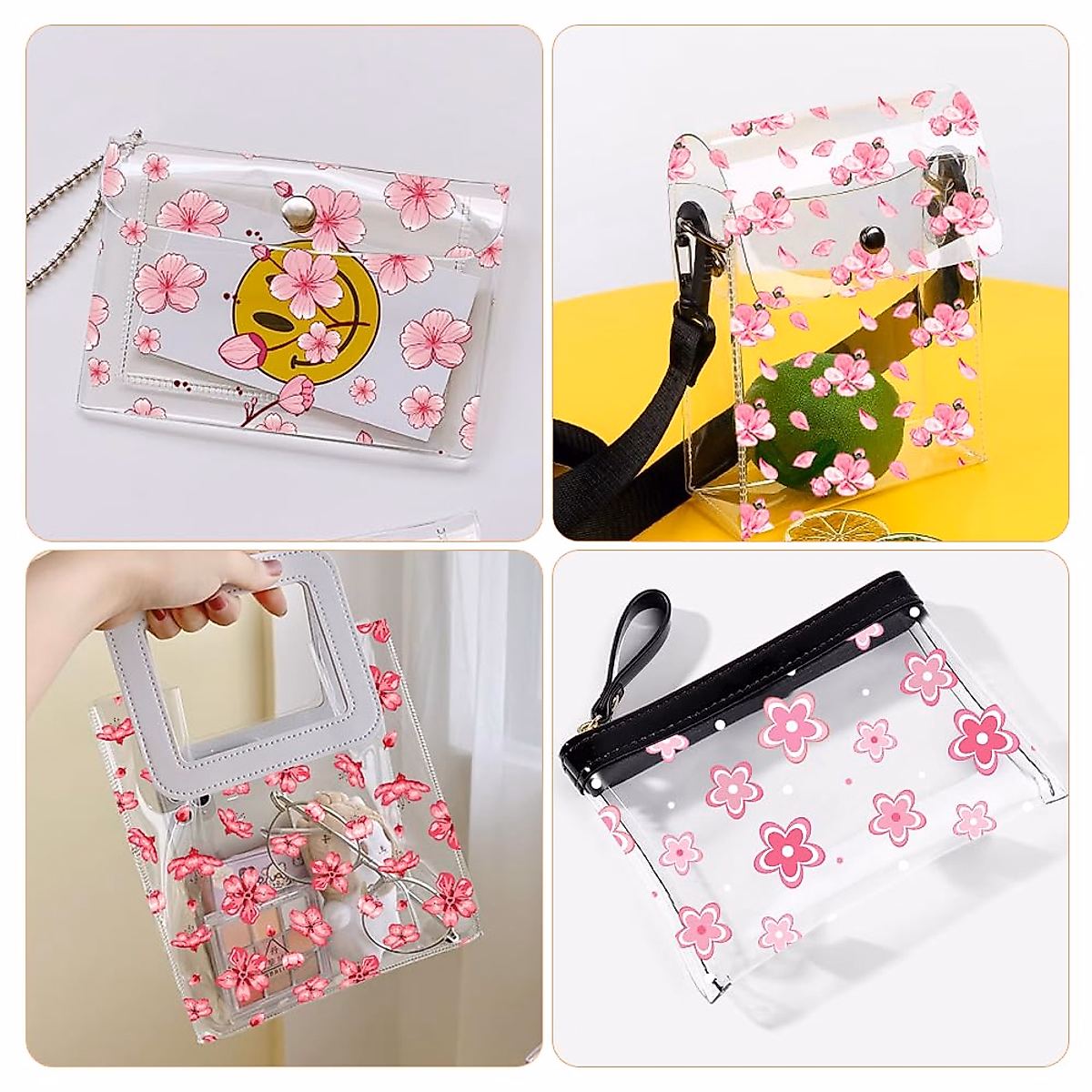 ONEART | Watercolor Floral Clear TPU Vinyl, 12" x 54" Transparent Waterproof Crystal Transparent Plastic Fabric for Bows Earrings Bags-Pink