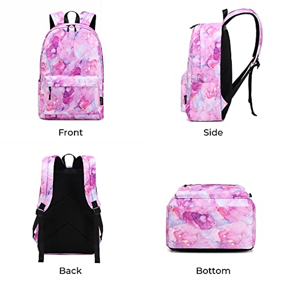 Imyth 3Pcs colorful Backpack sets for Teen Girls, Cute Bookbag School Daypacks for Elementary Middle Students (Marble powder)