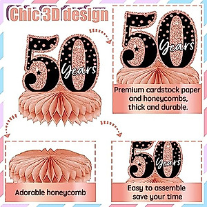 10Pcs Rose Gold 50th birthday decorations Honeycomb Centerpieces for women ，Happy 50th Birthday Centerpieces Tables Toppers Party Supplies,50th Birthday Table Sign Decor