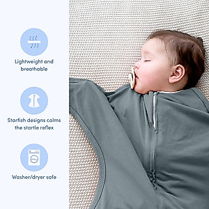 SleepingBaby Zipadee-Zip Transition Swaddle with Zipper, Polyester, Spandex - Roomy Baby Wearable Blanket for Easy Diaper Changes - Classic Grey, Medium (6-12 Month) - 2 Pack
