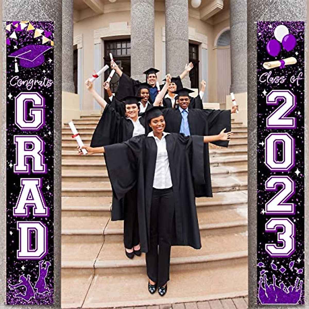 Class of 2023 Banner Purple Graduation Party Decorations Congrats Grad Banner Hanging Door Porch Signs for 2023 University and Senior High School Graduation Decorations