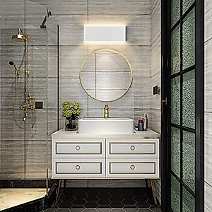 Aipsun 15.75in Matte White Modern Vanity Light Up and Down LED Vanity Light for Bathroom Wall Lighting Fixtures (Warm Light 3000K)