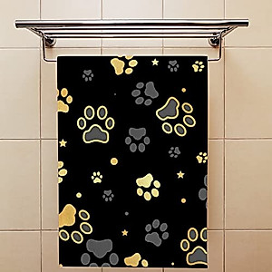 XOLLAR 2 pcs Hand Bath Towels Gold Dog Paw Print Star, Absorbent Soft Fingertip Towel Body Hair Drying Cloth for Bathroom Kitchen Gym Spa, 30” x 15” Quick Dry, 30 x 15 inches