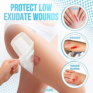 JJ CARE Adhesive Island Dressing [Pack of 50], 4” x 10” Sterile Island Wound Dressing, Breathable Bordered Gauze Dressing, Individually Wrapped Island Wound Bandages with Non-Stick Central Pad