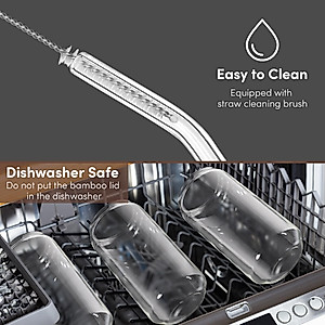 wirsh Drinking Glasses, 4pcs 18oz Can Shaped Glass Cups with Bamboo Lids and Glass Straw,Cute Tumbler Cups for Iced Coffee, Beer, Tea, Coffee Bar Accessories, Giftable