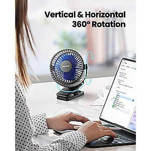 Gaiatop Portable Clip on Fan Battery Operated, Small Powerful USB Desk Fan, 3 Speed Quiet Rechargeable Mini Table Fan, 360° Rotate Personal Cooling Fan for Home Office Stroller Camping Black Blue
