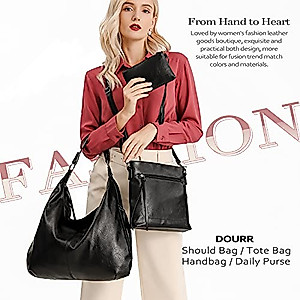 DOURR Hobo Bags for Women Faux Leather Hobo Handbags Ladies Shoulder Tote Bag Everyday Purse (Black - 2pcs)