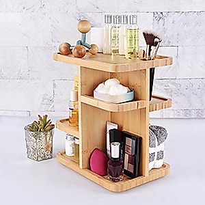 7Penn Bathroom Cosmetic Organizer Countertop Rotating Makeup Display - 11in Bamboo Bathroom Tower Shelf 2 Tier Organizer