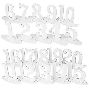 Wedding Table Numbers with Holder Base, White Wooden Numbers 1-20, Table Cards Wedding Reception for Banquets, Cafes, Restaurants, Hotels, Parties