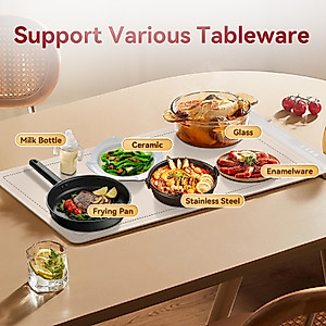 Electric Warming Tray for Food, Full Surface Heating Portable Food Warmer Mat 3 Temperature Settings, Foldable Silicone Heating Mat for Buffet, Gatherings, Parties, Beige