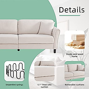 Vongrasig 87.4" Loveseat Sofa, Mid Century Modern Linen Fabric 3-Seater Love Seat Couch with Curved Armrest for Living Room, Bedroom, Apartment and Small Space (Beige)