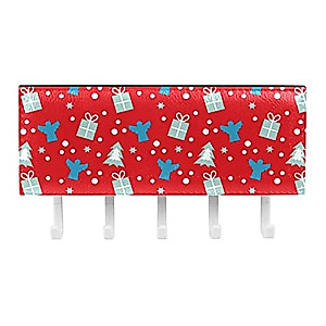 Coat Rack Rail Wall Mounted, 7 Inches, 4.4lb(Max), Leather Hanger Hooks for Hat Towel Coat Key Purse Red Gift Xmas Tree