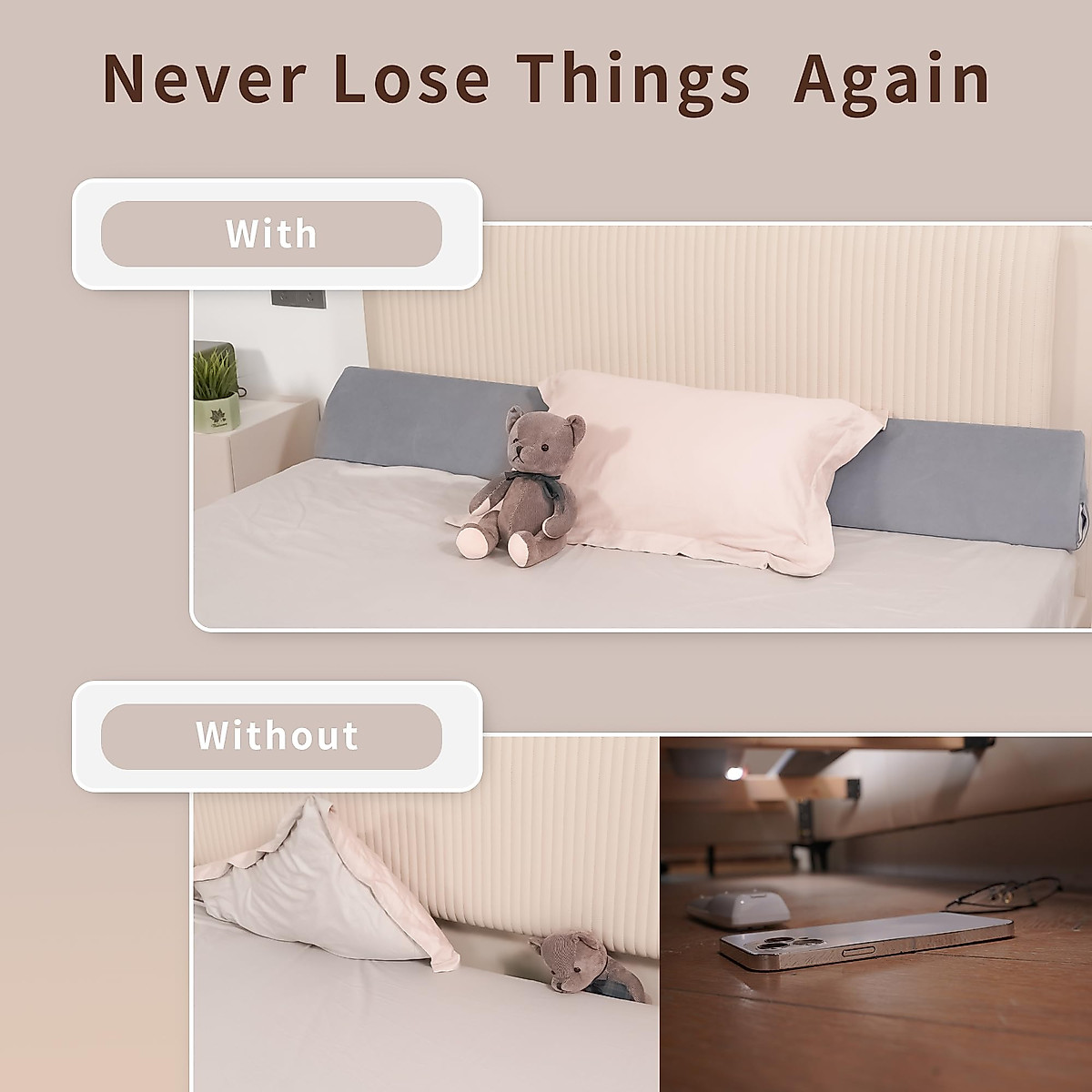 Aurako Queen Size Bed Wedge Pillow Headboard Pillow Mattress Wedge Bed Gap Filler Triangle Memory Foam Wedges Body Positioners for Sleeping Body Lumbar Backrest Reading Bolster Pillow