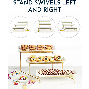 3 Tier Gold Serving Tray Stand with Dipping Bowls - Dessert and Fruit Platter for Hosting, Parties, Celebrations - Swiveling Collapsable Stackable