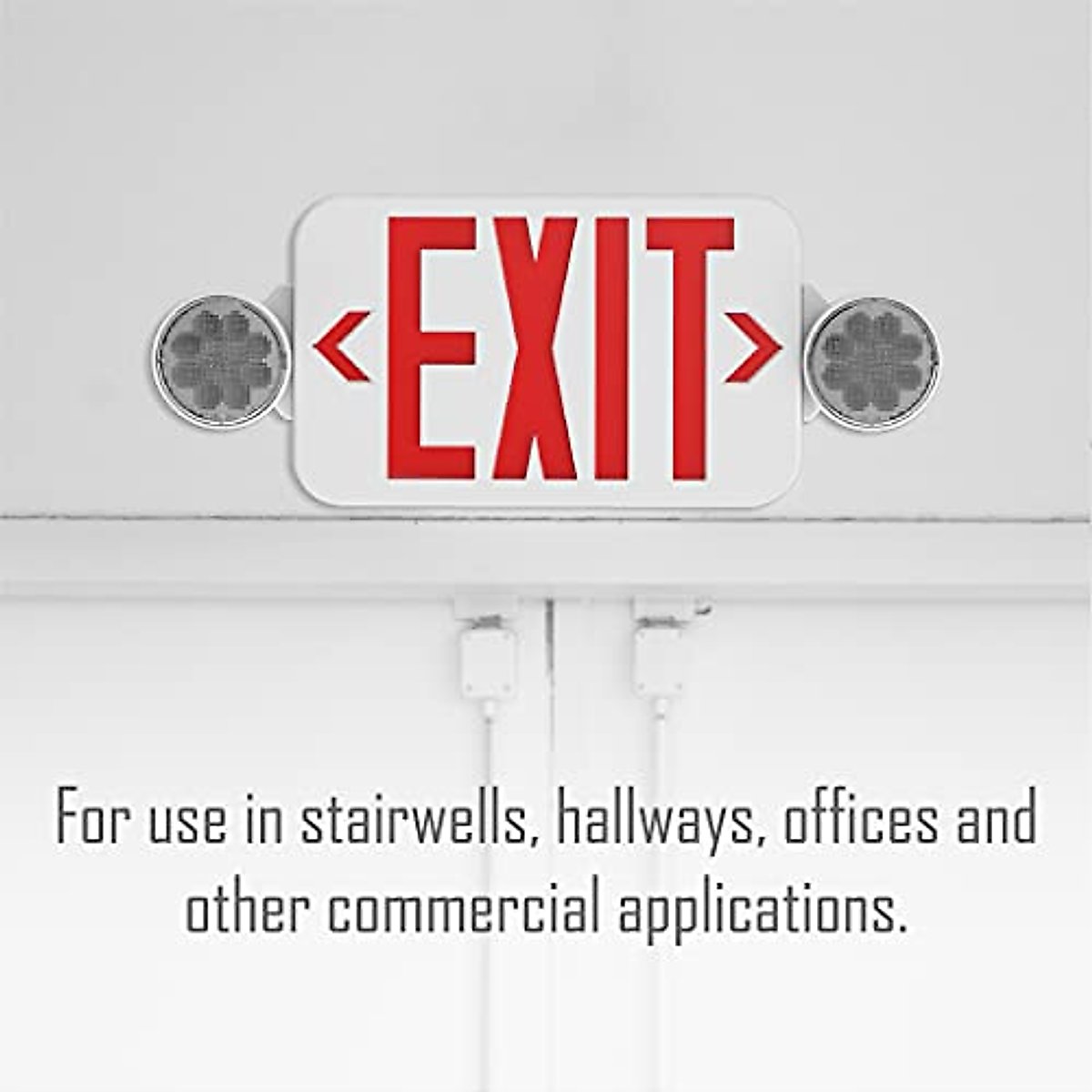 HUBBELL CCR, Remote Compatible Combination Outdoor Emergency Light and Red Letter Exit Sign, with 120/277VAC, 60Hz Input, 2 Fully Adjustable LED Lamps, 18 in x 2 in x 8.2 in, White