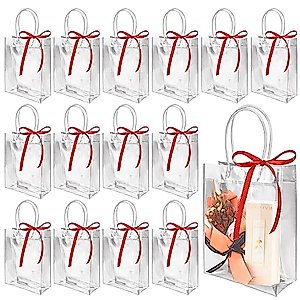 CZWESTC 36 Pcs Clear PVC Gift Bags with Handles, Small Transparent Gift Wrap Bags, Clear Tote Bag, Reusable Shopping Bags with Handle for Merchandise, Retail, Small Business (9.06 x 6.3 Inch)