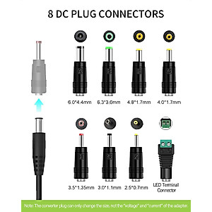12V 2A AC Adapter Charger Replacement with 8 Tips, Regulated 12 Volts 2000mA Power Supply Cord for LED Strip Light, CCTV Camera, BT Speaker, GPS, Webcam, Router, DC12V Transformer (6ft)