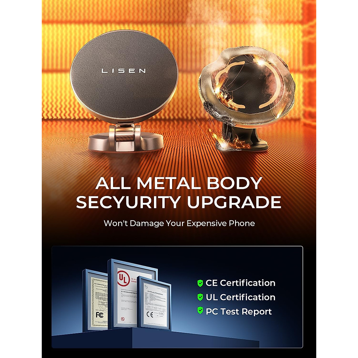 LISEN for Magsafe Car Mount Charger, 15W Fast Charging Ultra Magnetic Car Phone Charger [Mini & Metal], 2024 Magnetic Wireless Car Charger Dashboard for iPhone 16 Pro Max 15 14 13 12, Silver