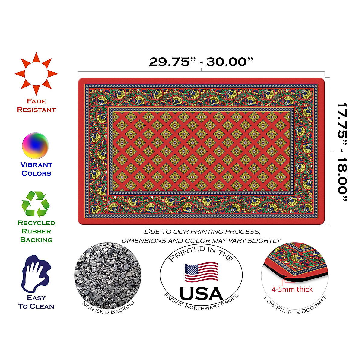 Toland Home Garden 800014 French Paisley- Red Pattern Door Mat 18x30 Inch Outdoor Doormat for Entryway Indoor Entrance