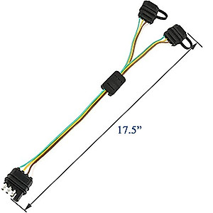 Oyviny 4 Pin Flat Y-Splitter Plug Adapter with 17.5 inch Trailer Extension Harness Plug and Play Adapter for LED Tailgate Light Bar and Trailer Lights Insulating Housing with Dust Cover