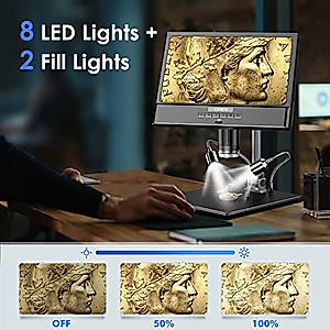 10" LCD Digital Microscope- Soldering Microscope for Electronics Repair, Opqpq USB Coin Magnifier with Light & Large Screen for Error Coins, PCB Board Watch Micro Solder Microscopes Station for Adults